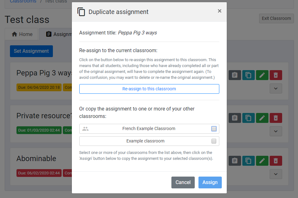 Duplicating and re-assigning classroom assignments – TeachVid Blog